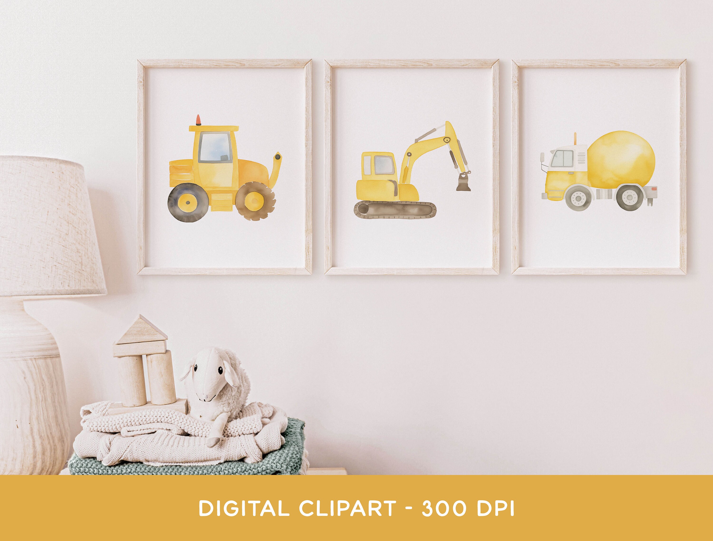 Construction Clipart Bundle, Vehicles Watercolor Digger Excavator Dump ...
