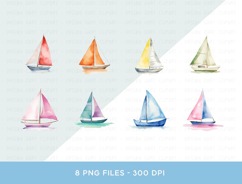 Segelboot Clipart Bundle-Set, Aquarell Bunte Kinder Segelboote Grafiken ...