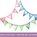 Bunting Clipart Bundle, Watercolor Pastel Flag PNG Digital Download ...
