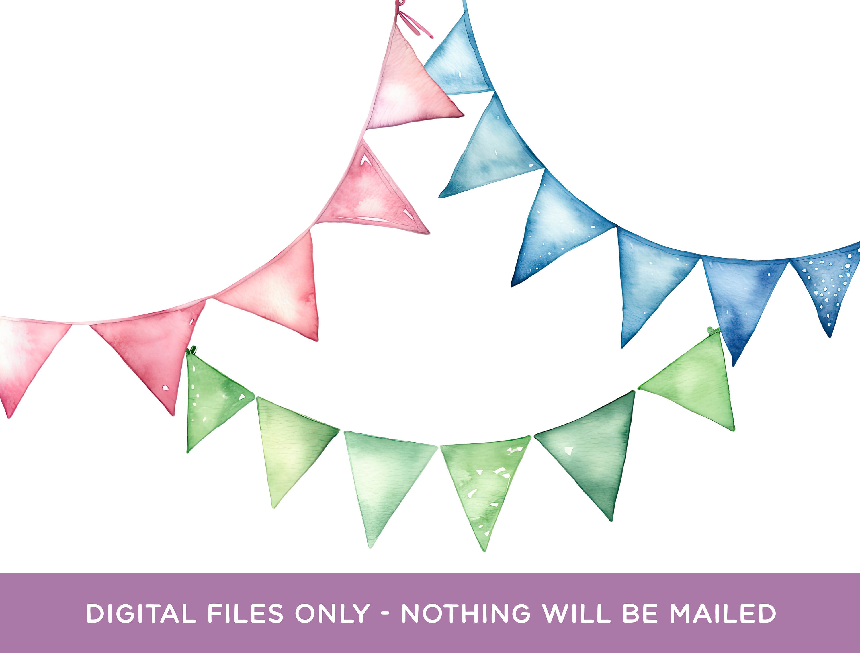 Bunting Clipart Bundle, Watercolor Pastel Flag PNG Digital Download ...