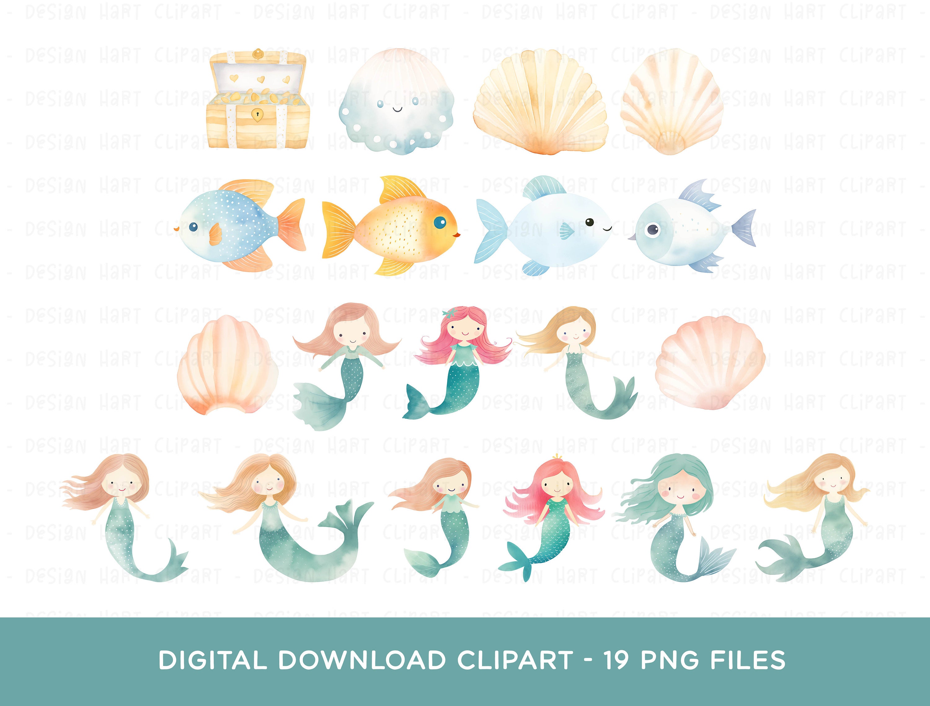 Mermaid Clipart Bundle, Underwater Ocean Sea Animals Baby Wall Art ...