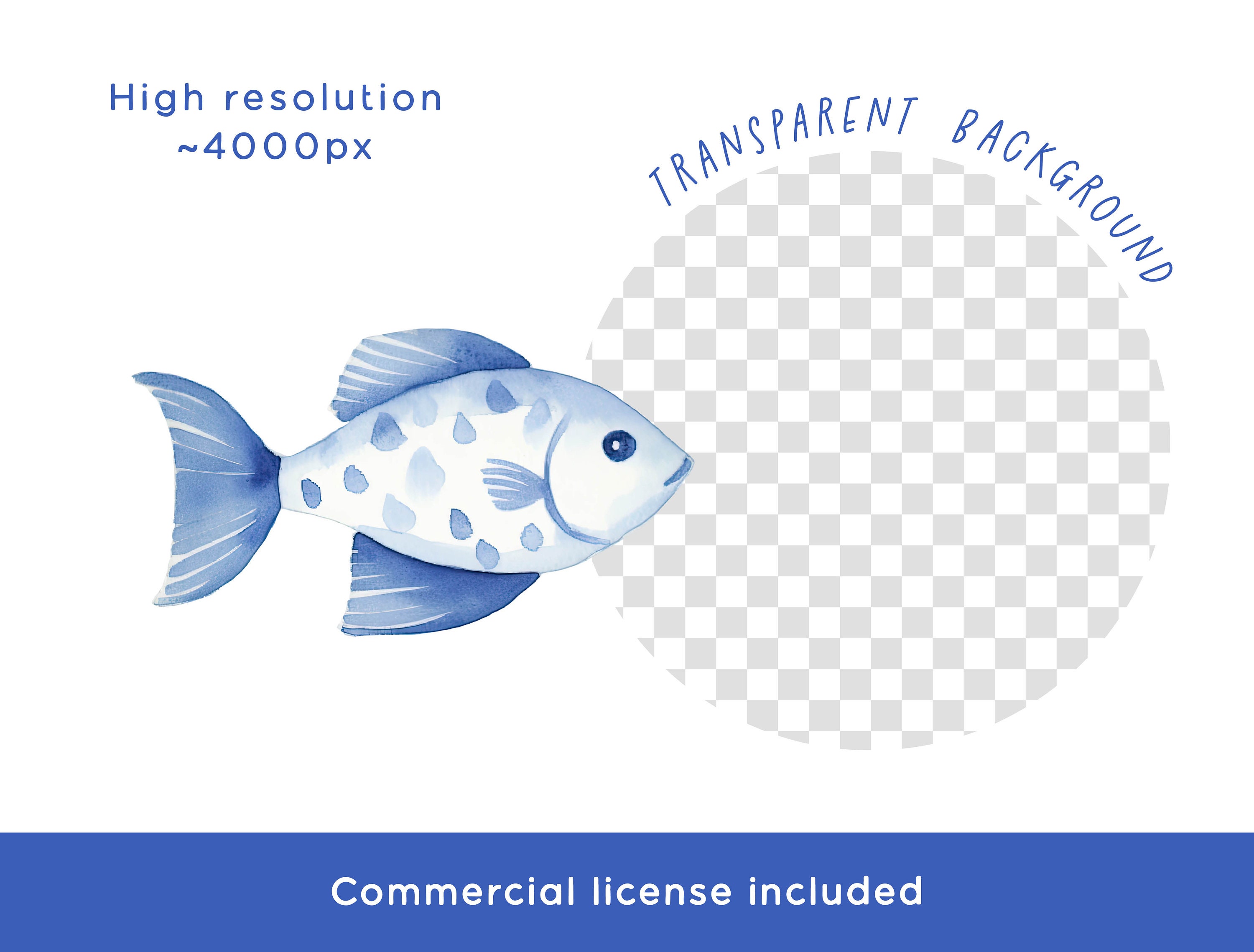 Blue Fish Clipart Bundle Watercolor Ocean Under the Sea Beach Clip Art ...