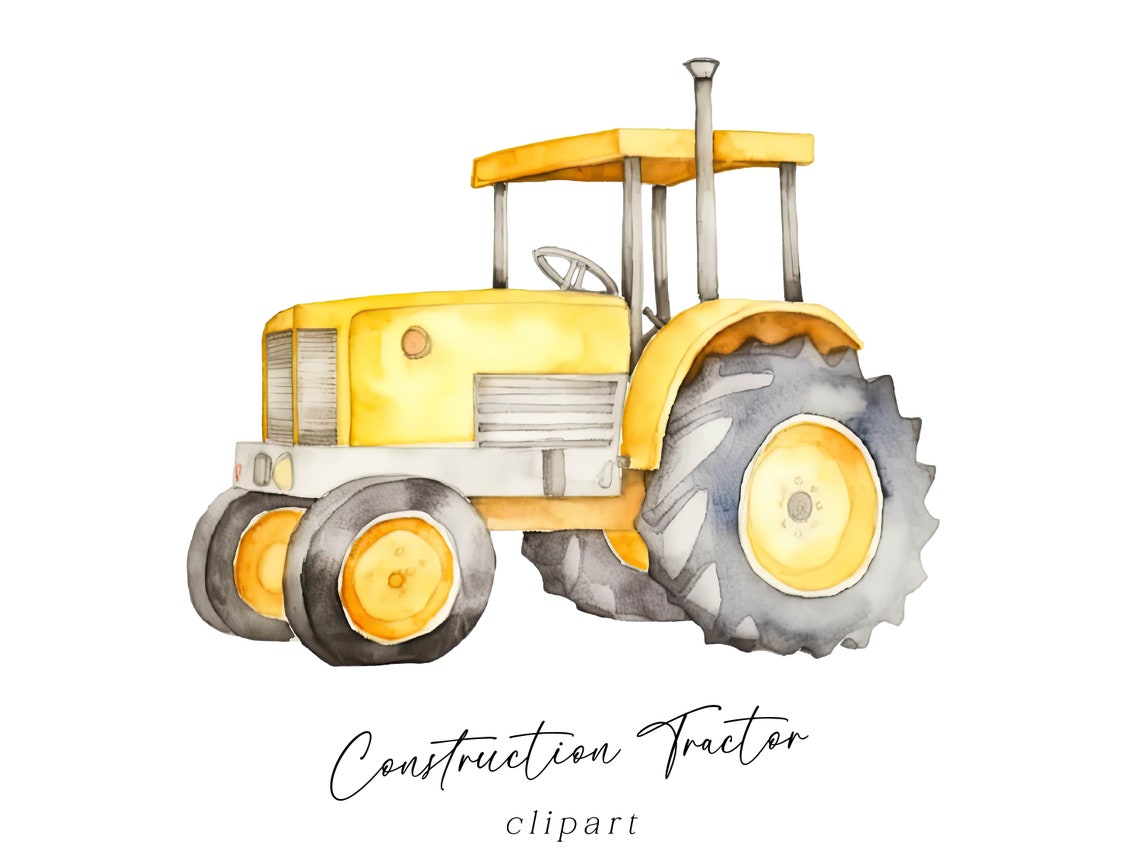 Watercolor Tractor Clipart, Construction Vehicle PNG Digital Download ...