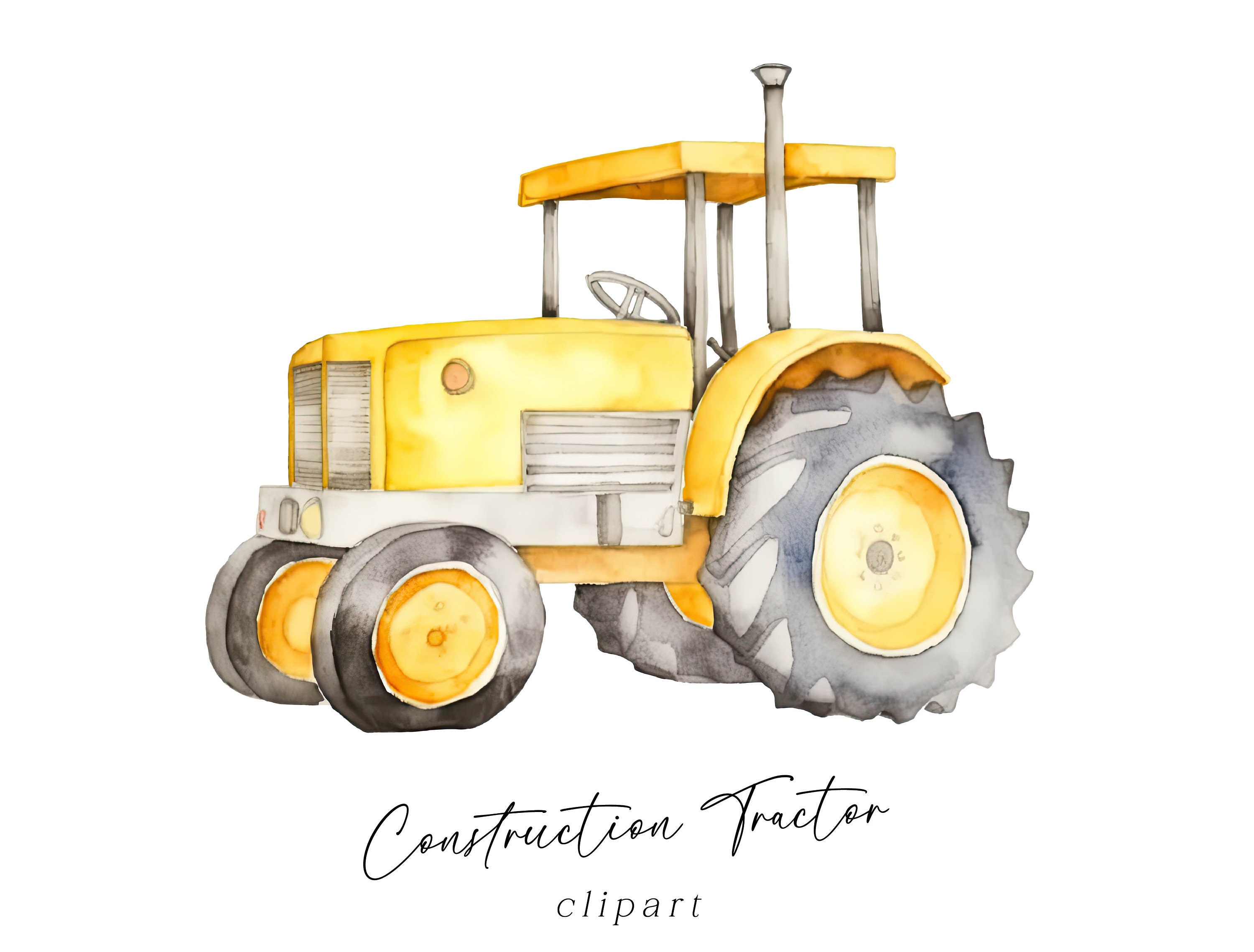 Watercolor Tractor Clipart, Construction Vehicle PNG Digital Download ...