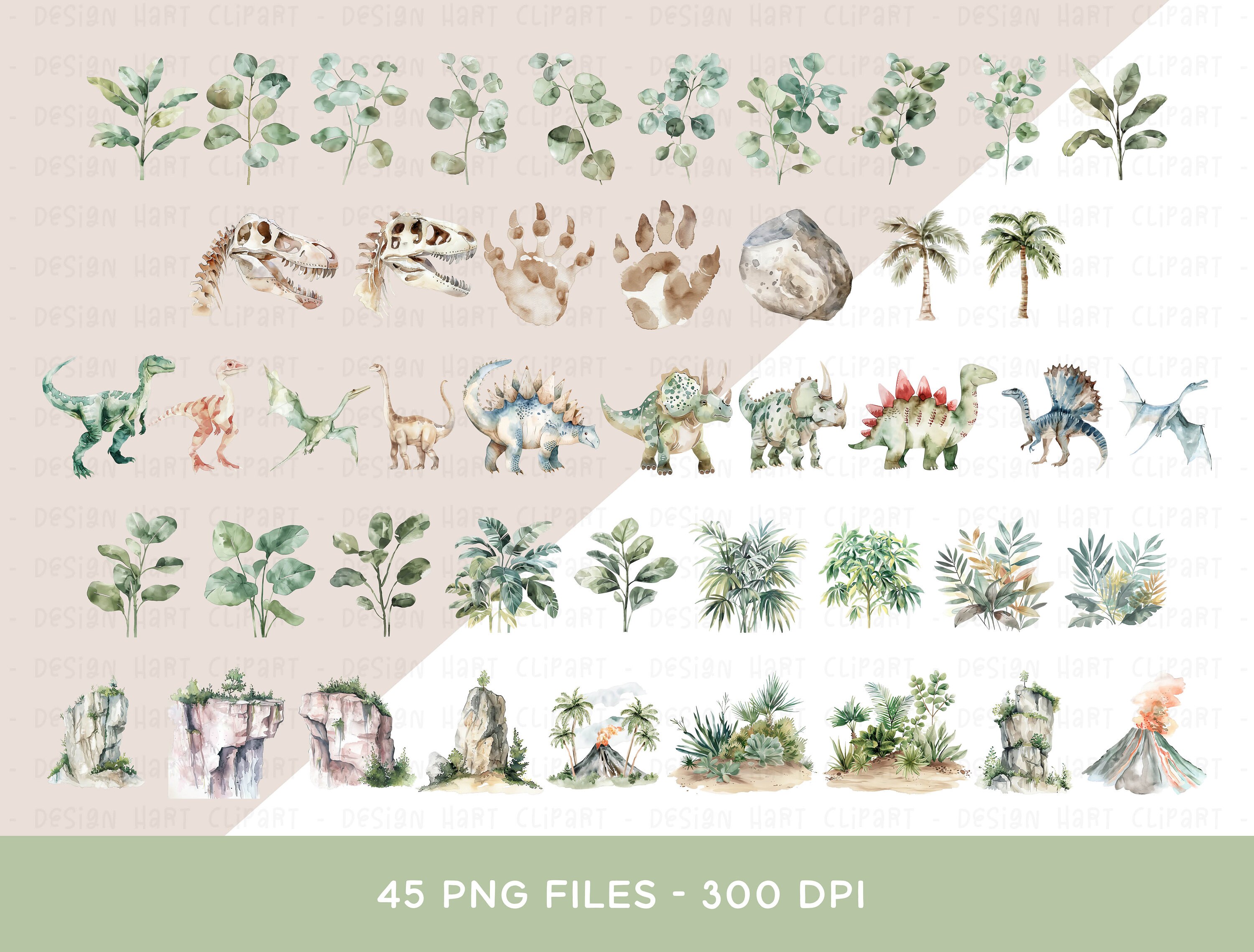 Dinosaur Clipart Bundle Watercolor Jurassic Prehistoric Dino PNG ...