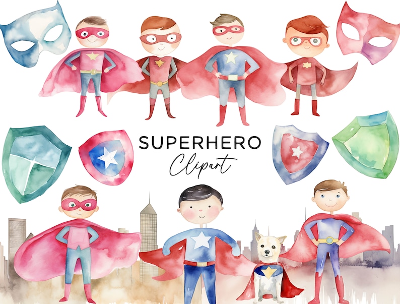 Superhero Clipart Bundle, Watercolor Superheroes PNG Sublimation ...