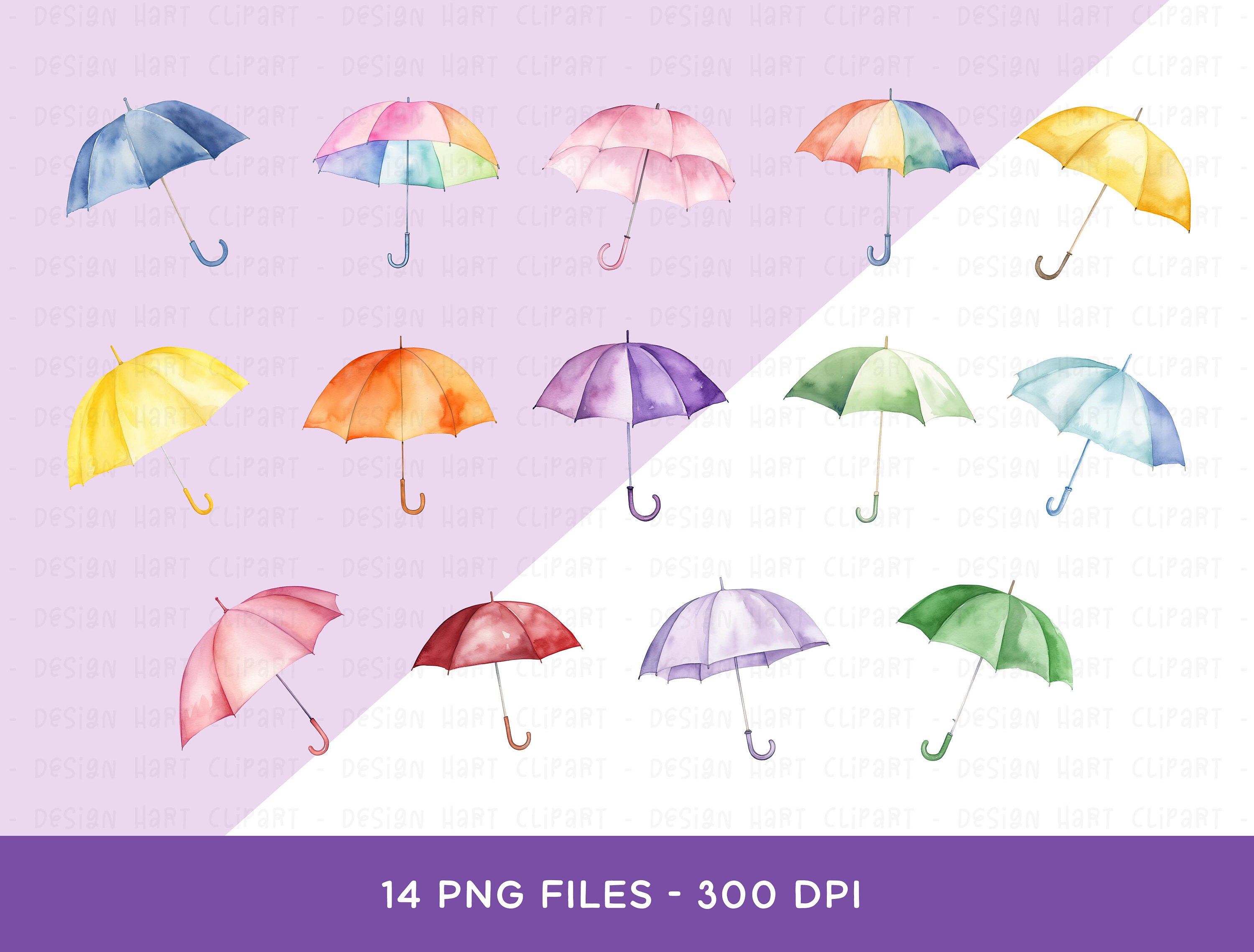 Umbrellas Clipart Bundle, Watercolor Brollies Rain Winter Graphics PNG ...