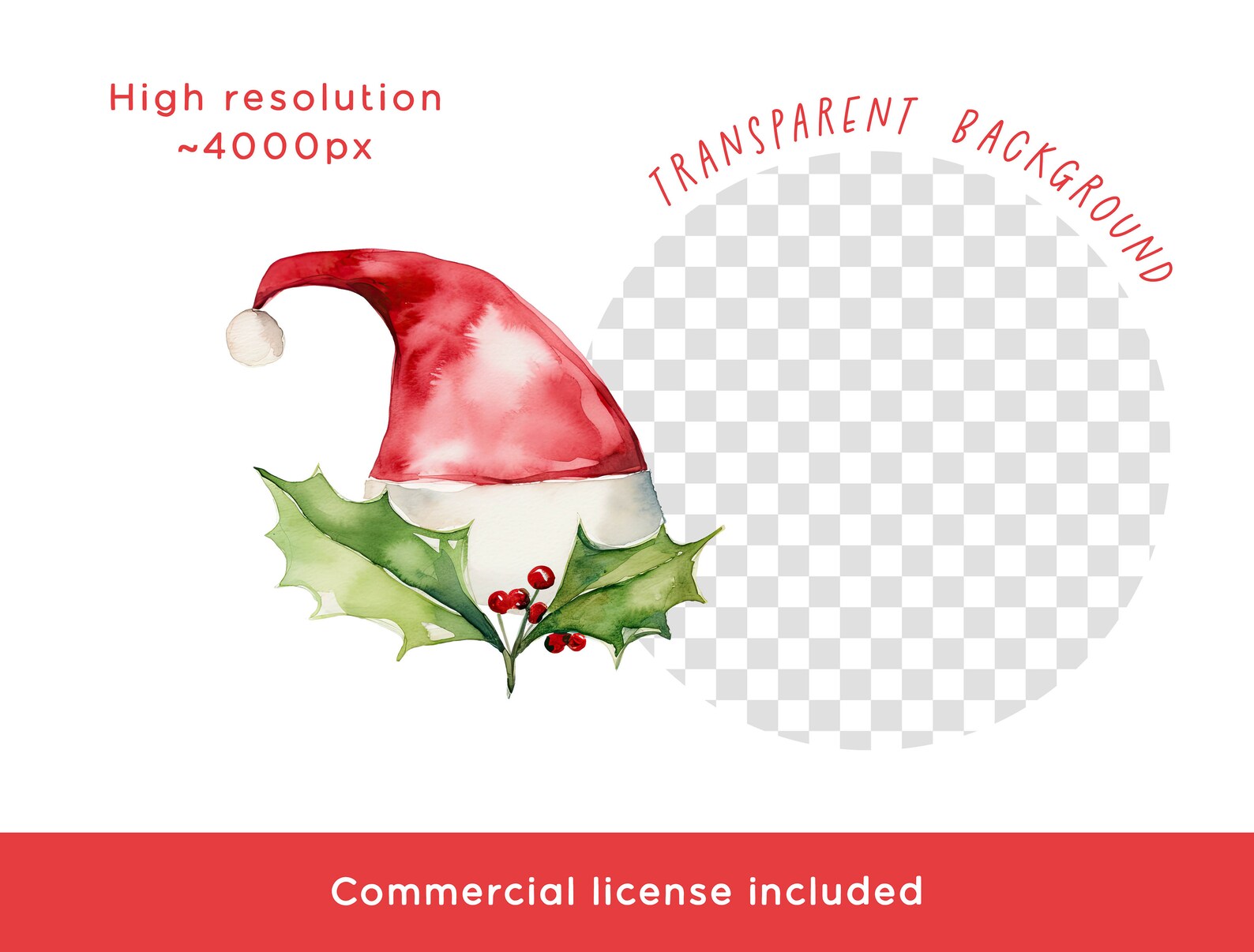 Santa Hat Clipart Bundle: Watercolor Christmas Red Hat PNG Sublimation ...