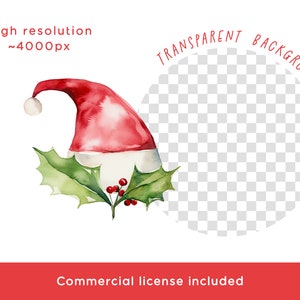 Santa Hat Clipart Bundle: Watercolor Christmas Red Hat PNG Sublimation ...
