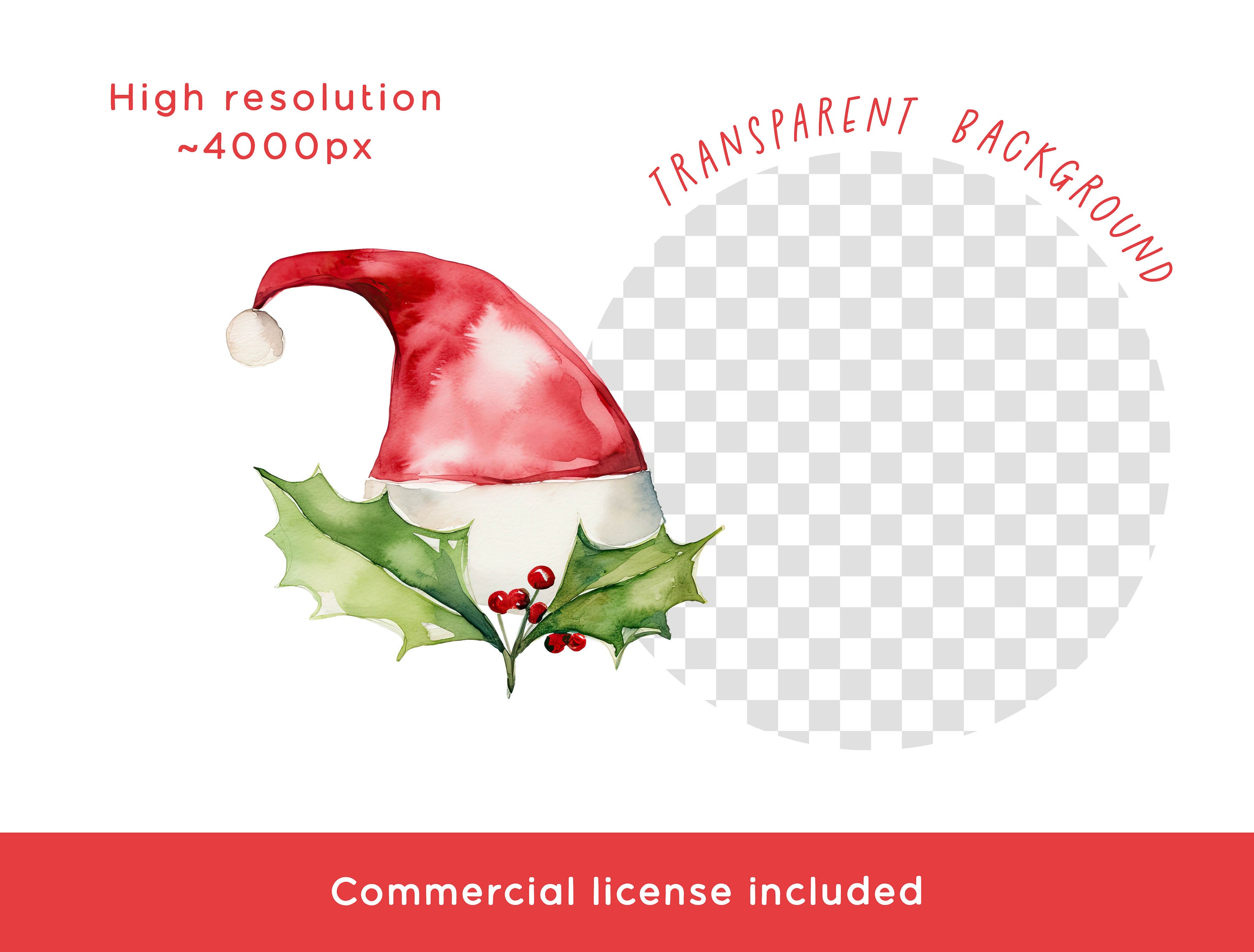Santa Hat Clipart Bundle: Watercolor Christmas Red Hat PNG - Etsy