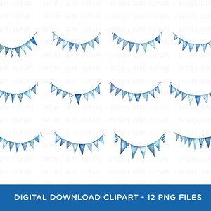 Bunting Clipart Bundle, Watercolor Pastel Flag PNG Digital Download ...