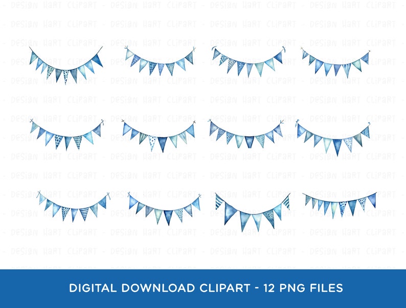 Bunting Clipart Bundle, Watercolor Pastel Flag PNG Digital Download ...