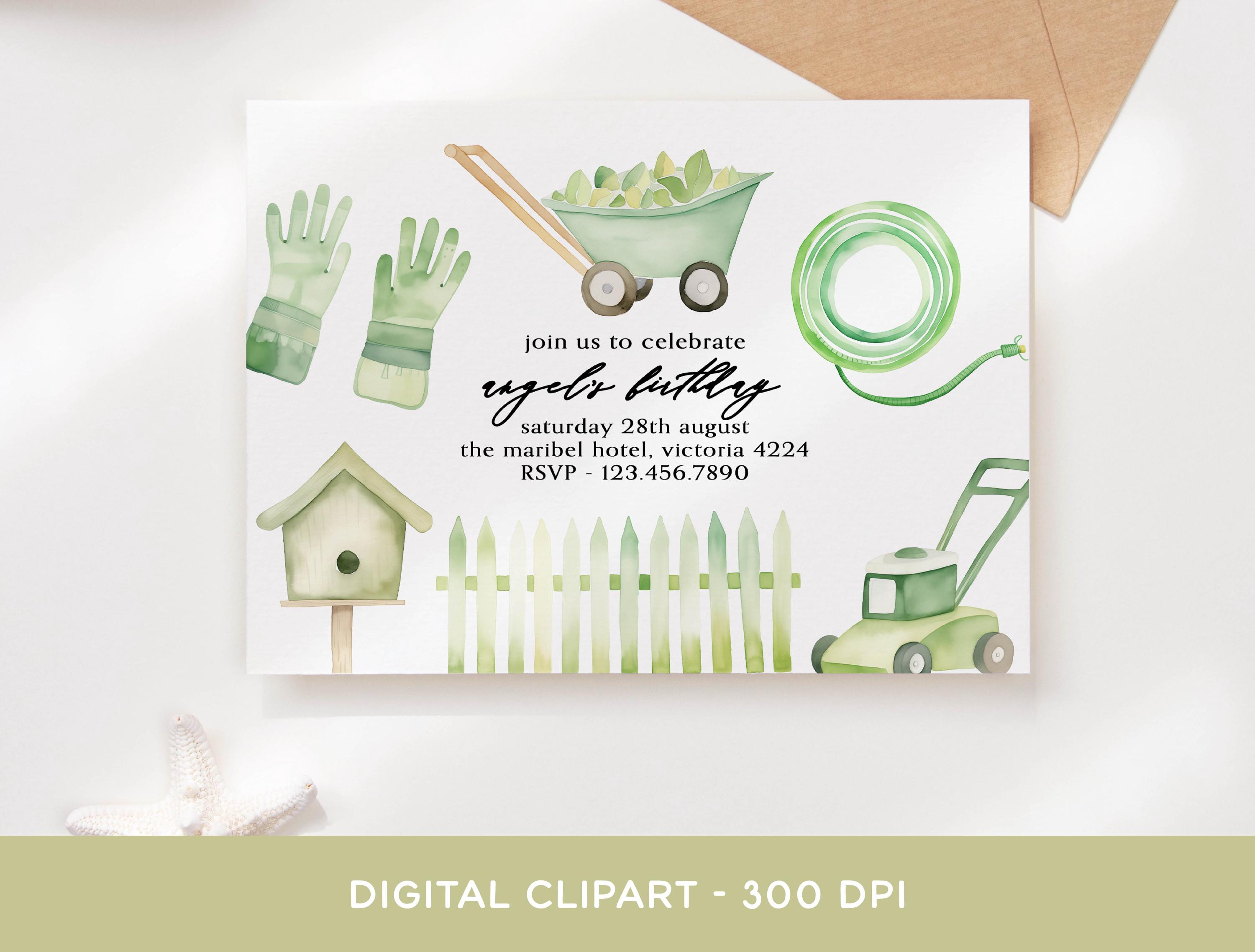 Gardening Clipart Bundle, PNG Digital Download Watercolor Green ...