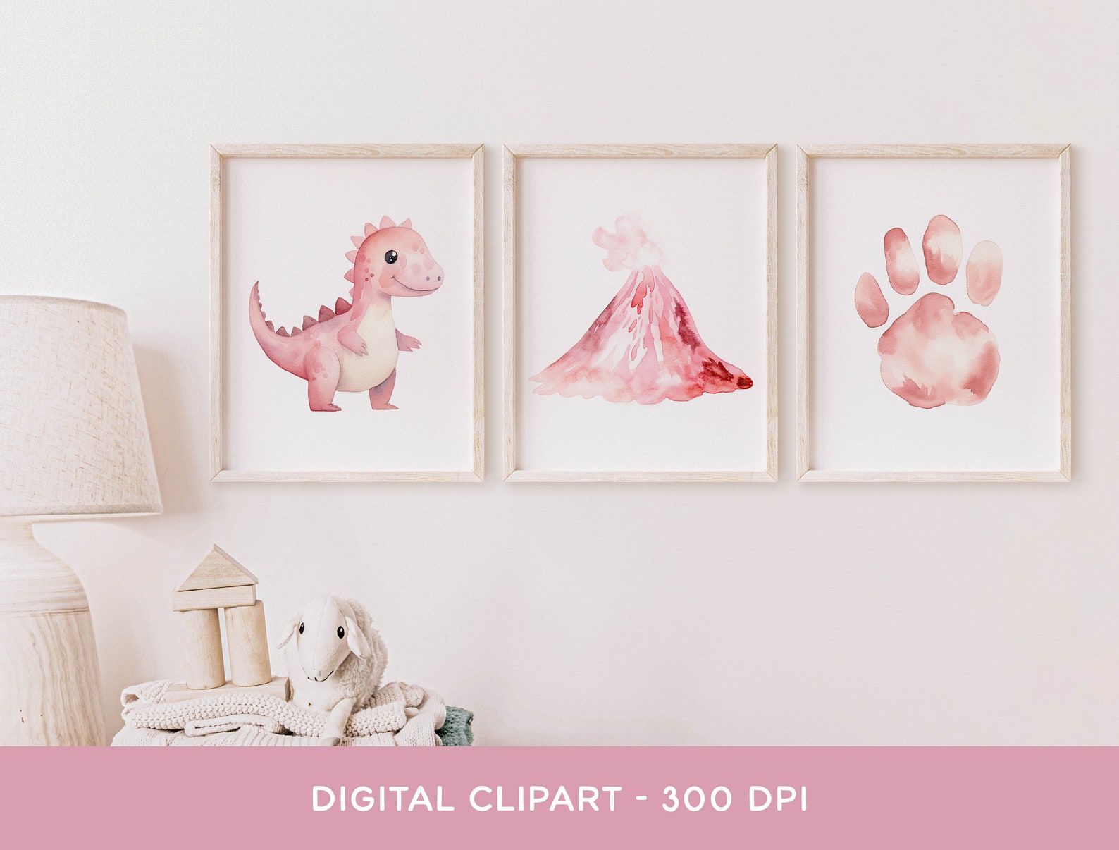 Dinosaur Clipart Bundle, Watercolor Girls Pink T-rex Prehistoric Dino ...