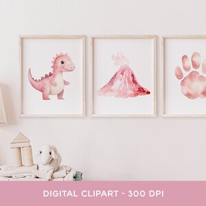 Dinosaur Clipart Bundle, Watercolor Girls Pink T-rex Prehistoric Dino ...