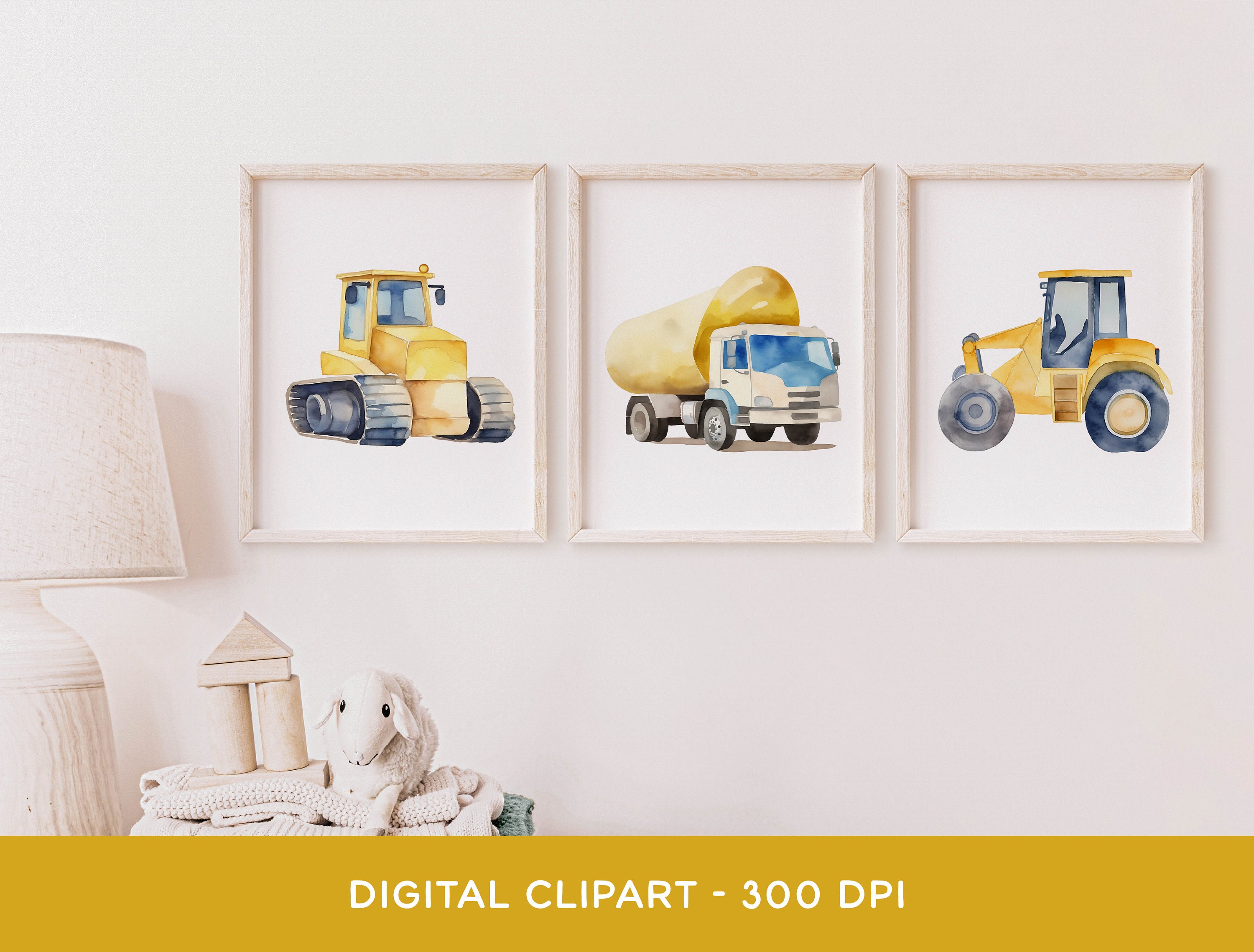 Construction Clipart Bundle, Vehicles Watercolor Digger Excavator Dump ...