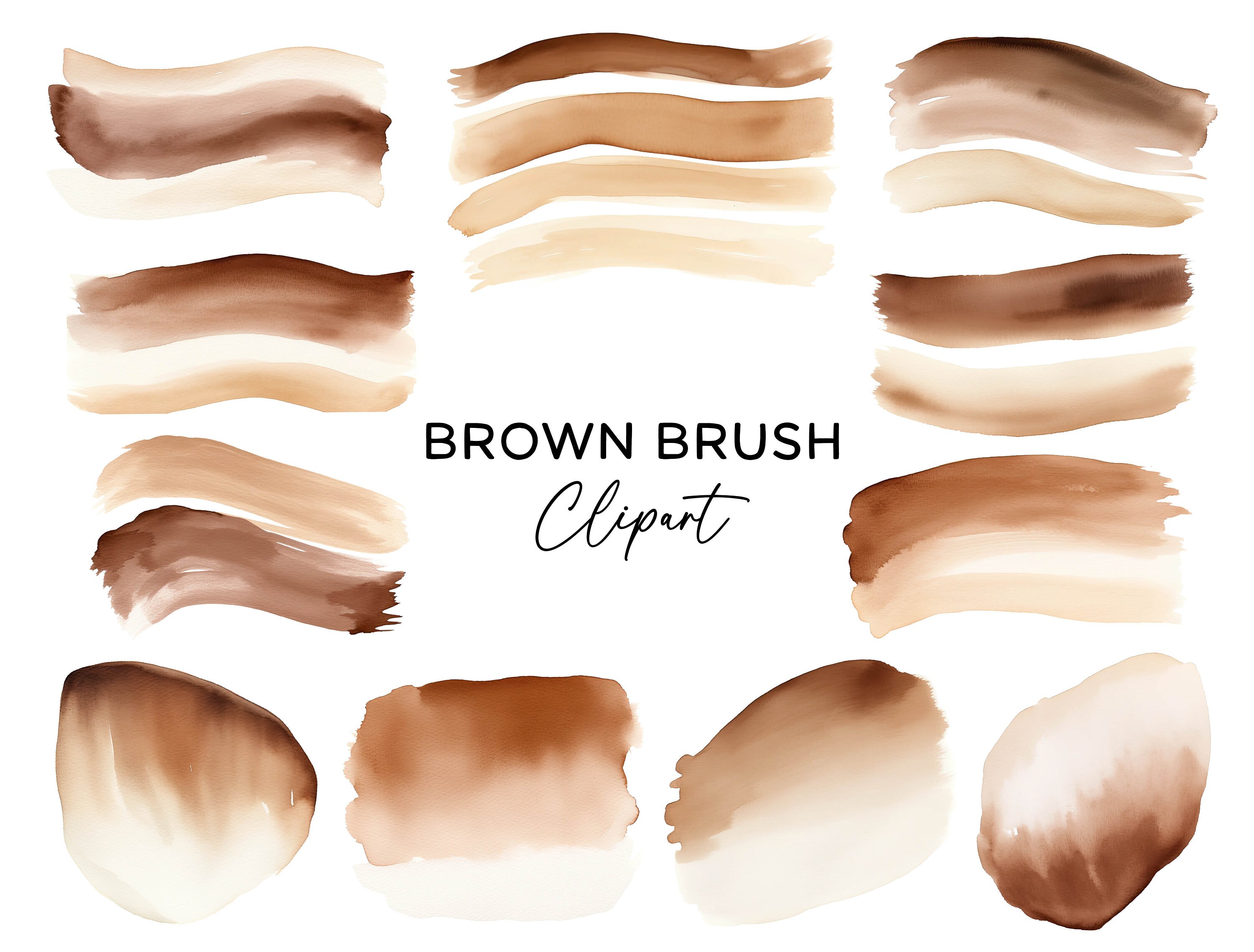 Brush Stroke Clipart Bundle, Neutral Earthy Brown Cream Watercolor ...