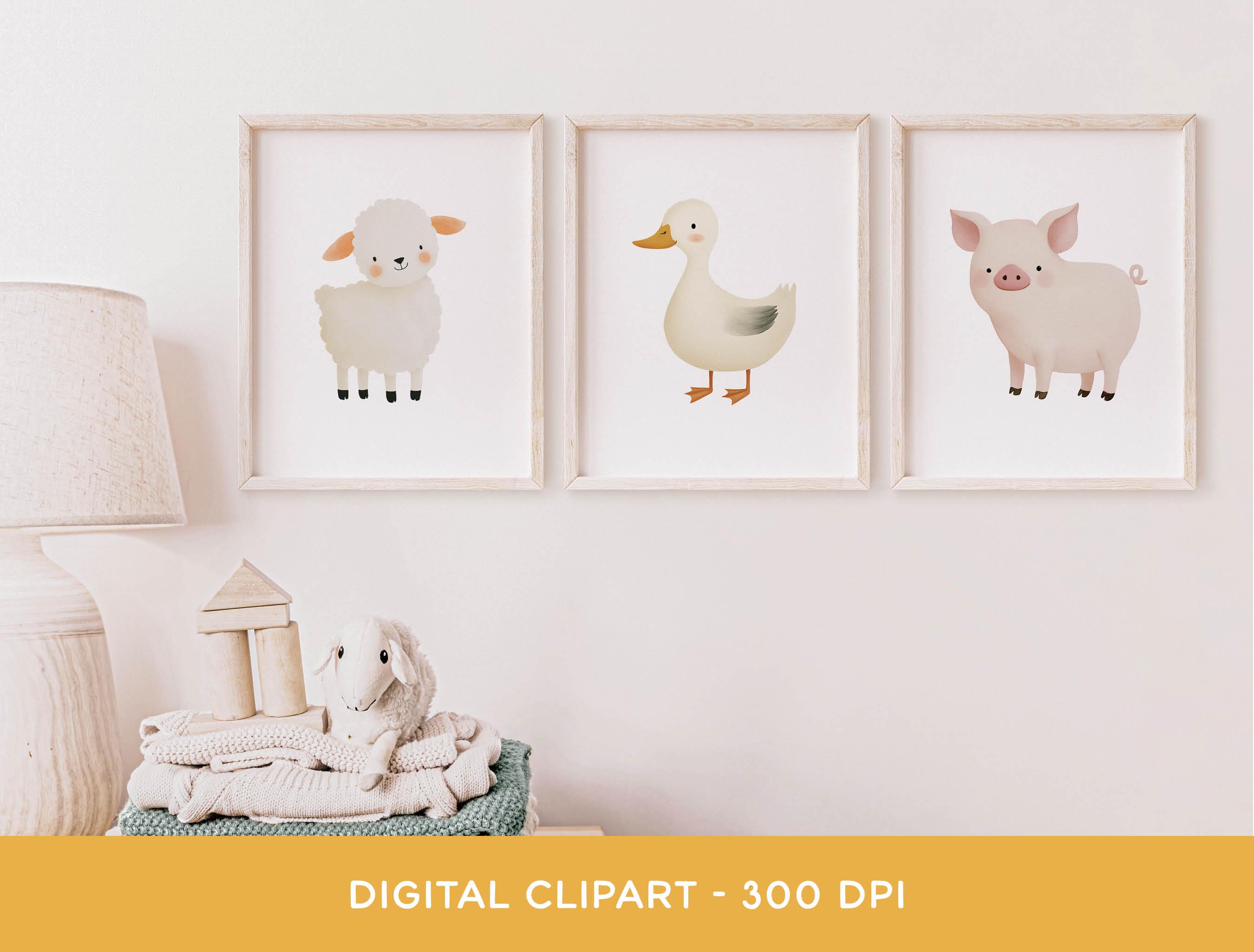 Farm Animals Clipart Bundle - Watercolor Barnyard Tractor Pig Duck ...