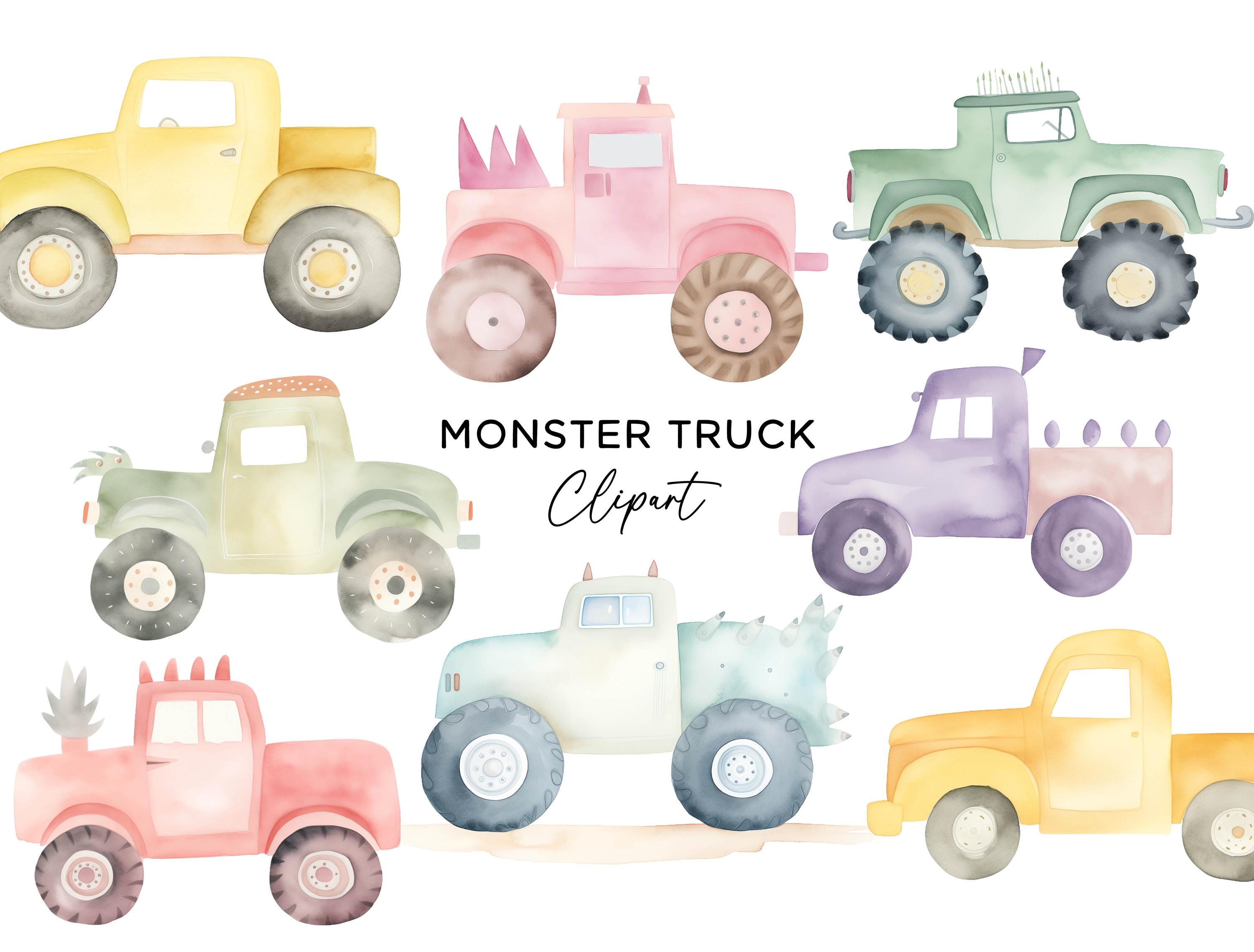 Monster Truck Clipart Bundle, PNG Graphic Digital Download Watercolor ...