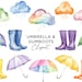 Umbrellas & Gumboots Clipart Bundle, Watercolor Wellies Brollies Rain ...