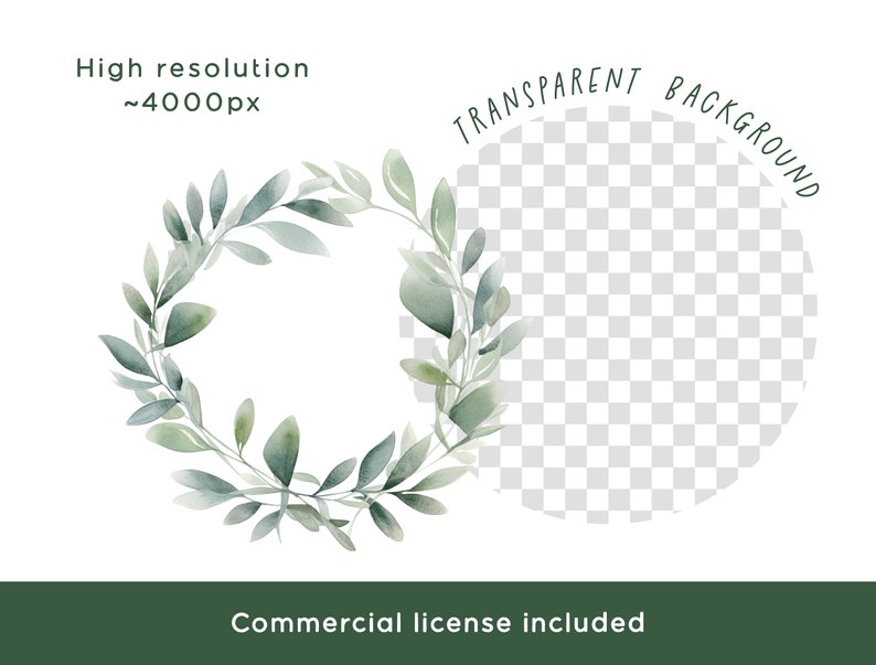 Eucalyptus Wreath Clipart, Watercolor Botanical Greenery PNG Graphic ...