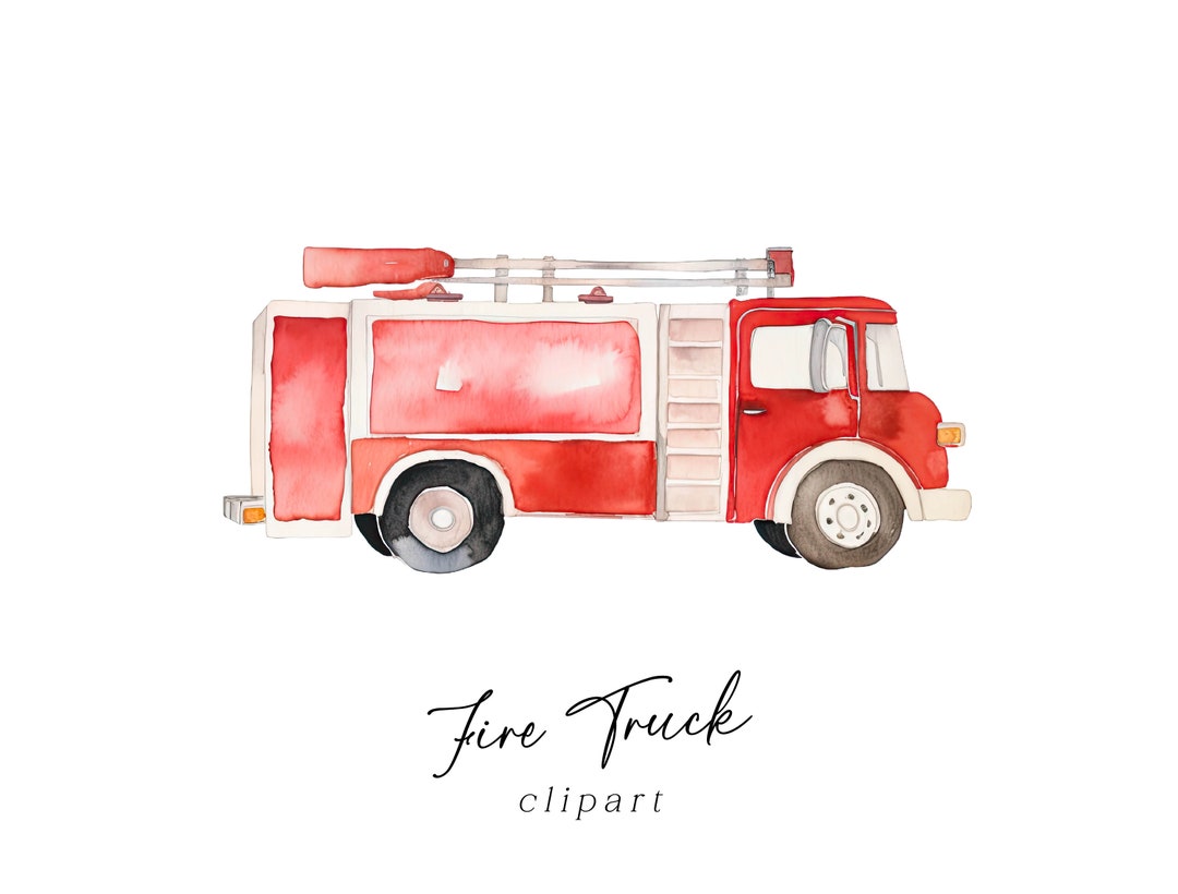 Firetruck Clipart, Watercolor Fireman Truck Vehicle PNG for Kids ...