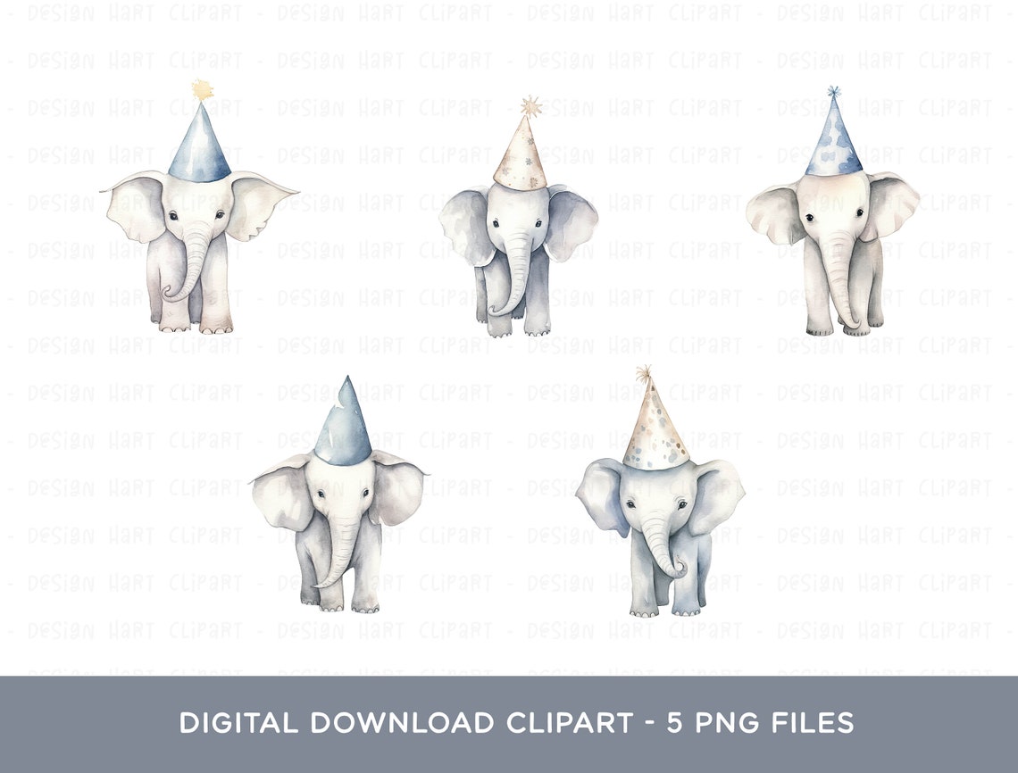 Party Elephant Clipart Bundle Watercolor Hand Painted Birthday Elephant ...