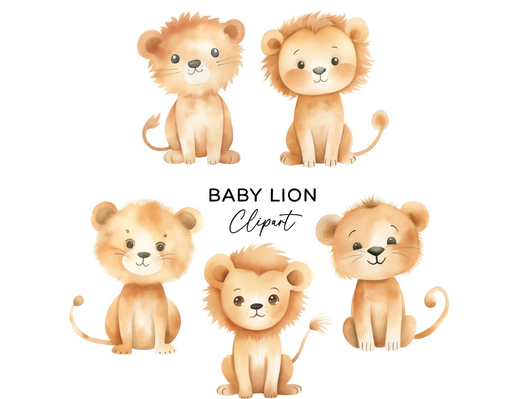 Lion Clipart Bundle - Watercolor Baby Lion Safari Zoo Lion PNG for Kids ...