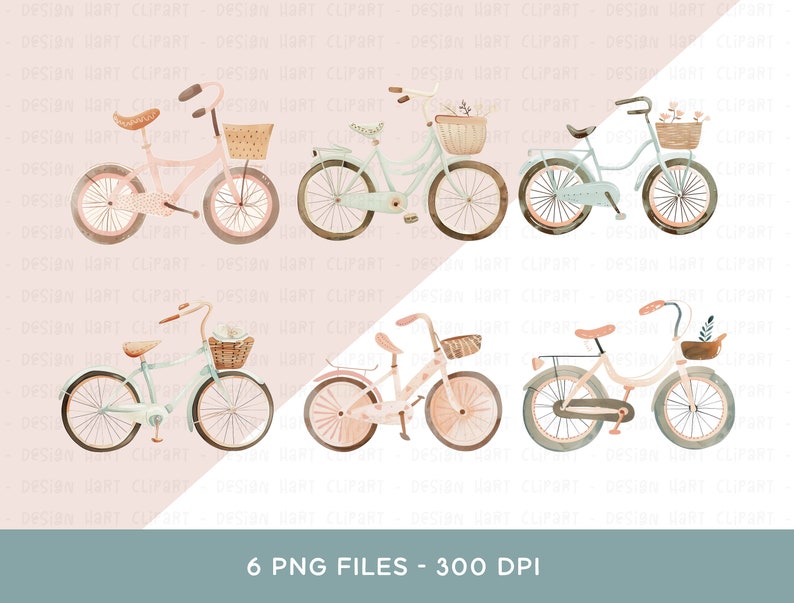 Bicycle Clipart Bundle, Vintage Retro Beach Cruiser With Baskets in ...