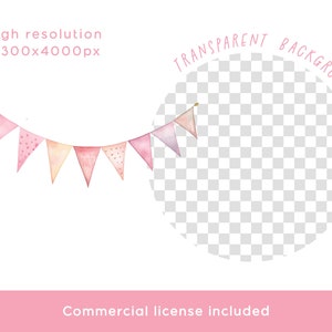 Bunting Clipart Bundle, Watercolor Pastel Flag PNG Digital Download ...