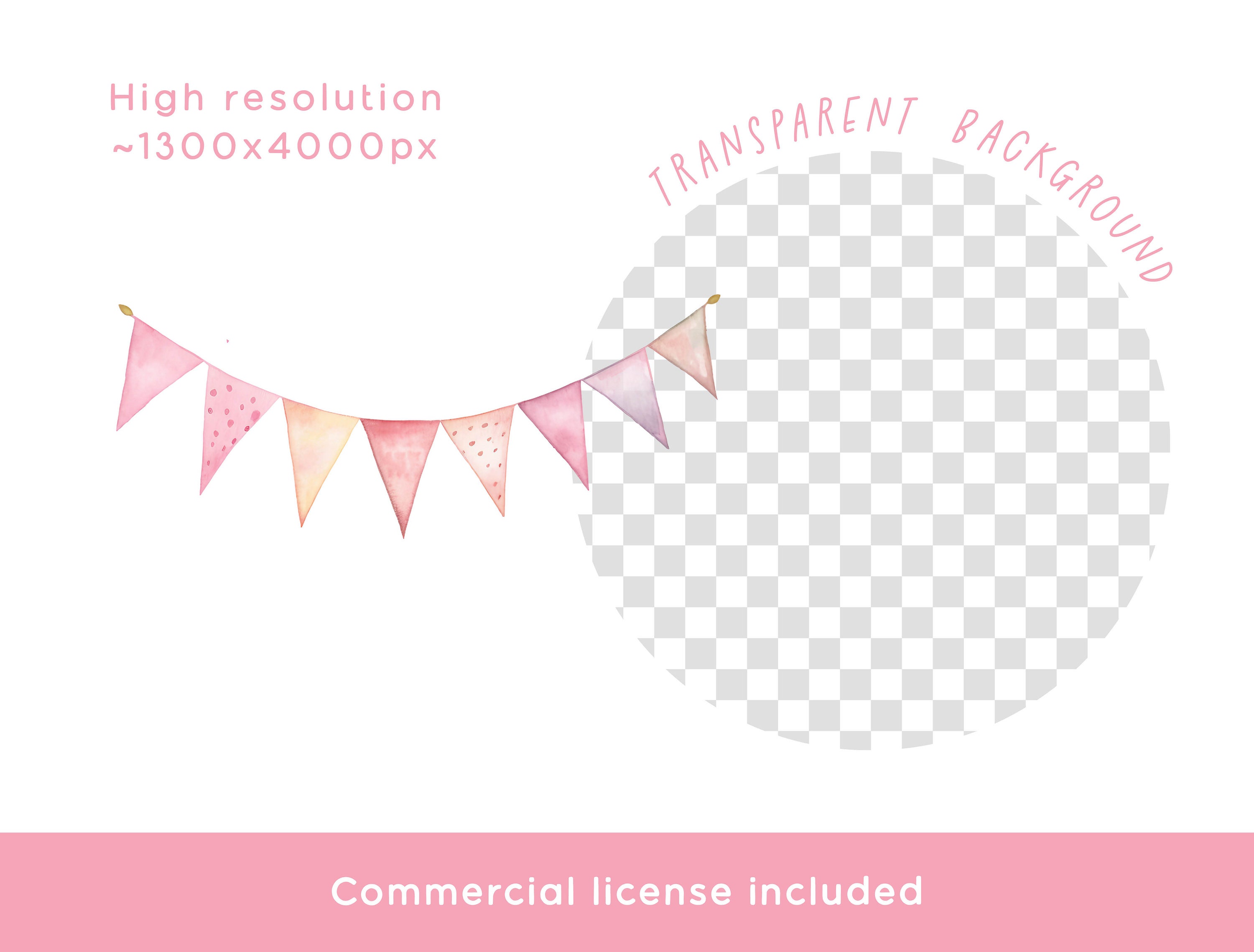 Bunting Clipart Bundle, Watercolor Pastel Flag PNG Digital Download ...