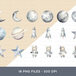 Astronaut Teddy Clipart Bundle, Watercolor Space Teddy Bear Galaxy ...
