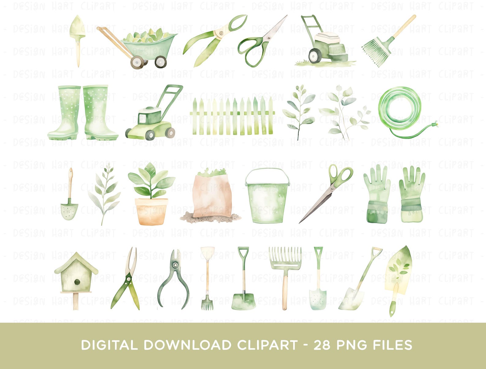 Gardening Clipart Bundle, PNG Digital Download Watercolor Green ...