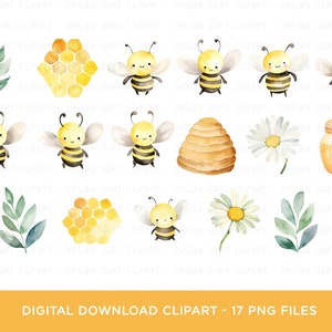 Bee Clipart Bundle, Watercolor Bumble Bee Honeycomb Clip Art PNG ...