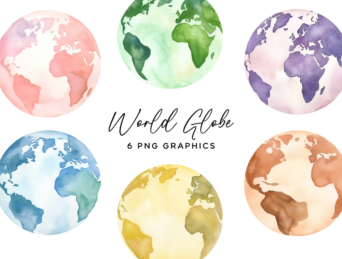 World Globe Clipart Bundle - Colorful Pastel Earth Graphics, PNG ...