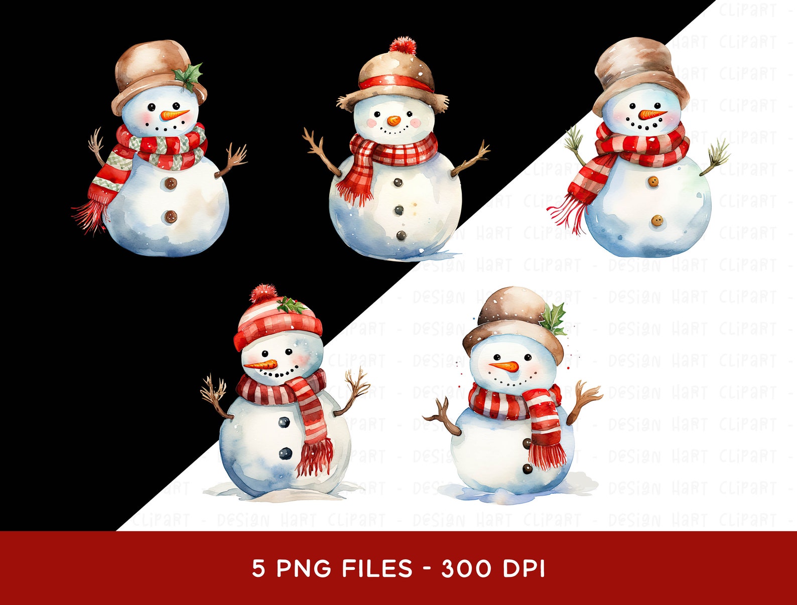 Snowman Clipart Bundle, Watercolor Christmas Holiday PNG Sublimation ...