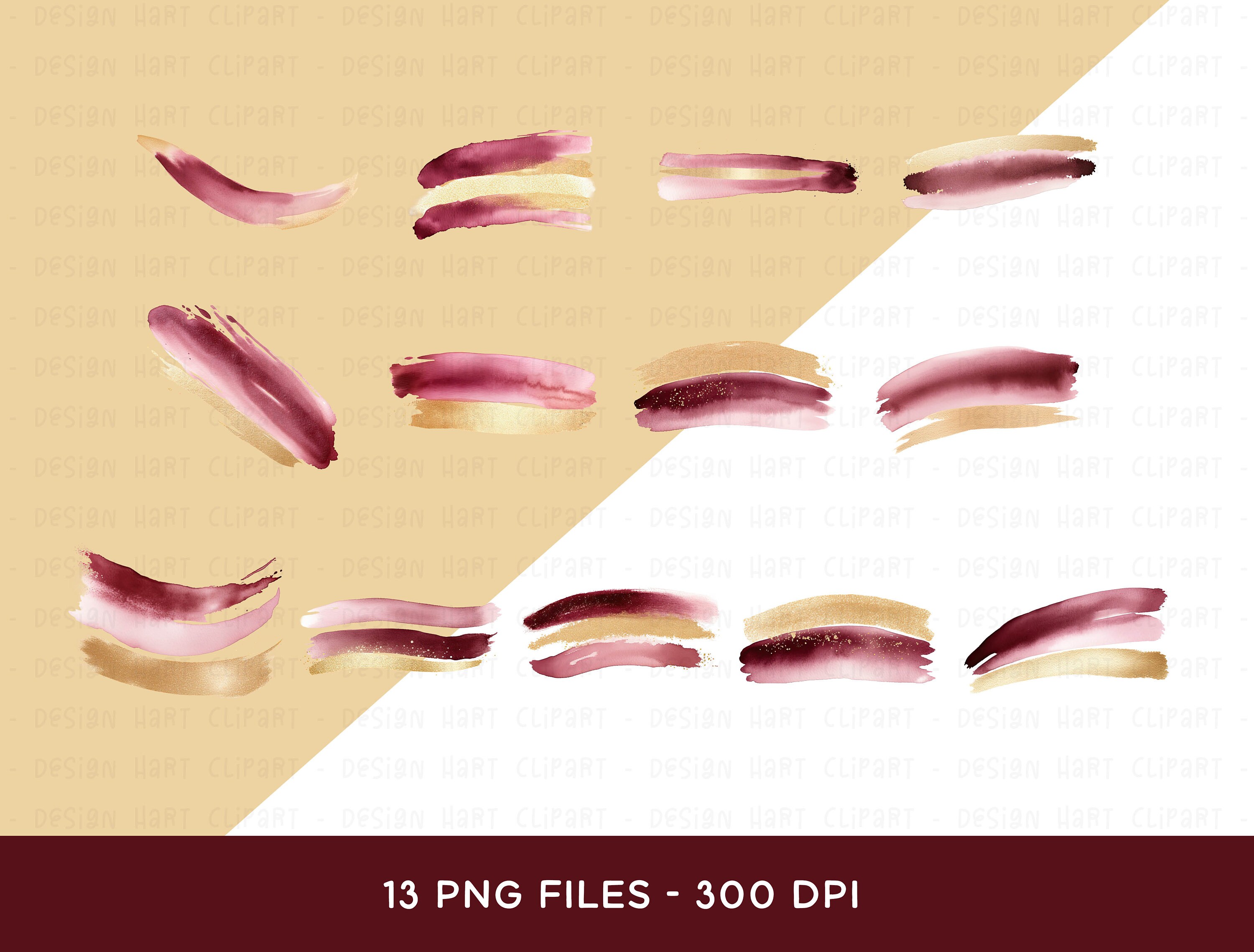 Brush Stroke Clipart Bundle - Watercolor Burgundy & Gold Maroon Smudge ...