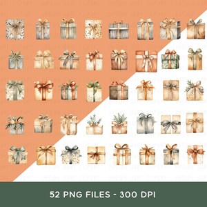 Gift Boxes Clipart Bundle, Boho Watercolor Presents PNG Graphics ...