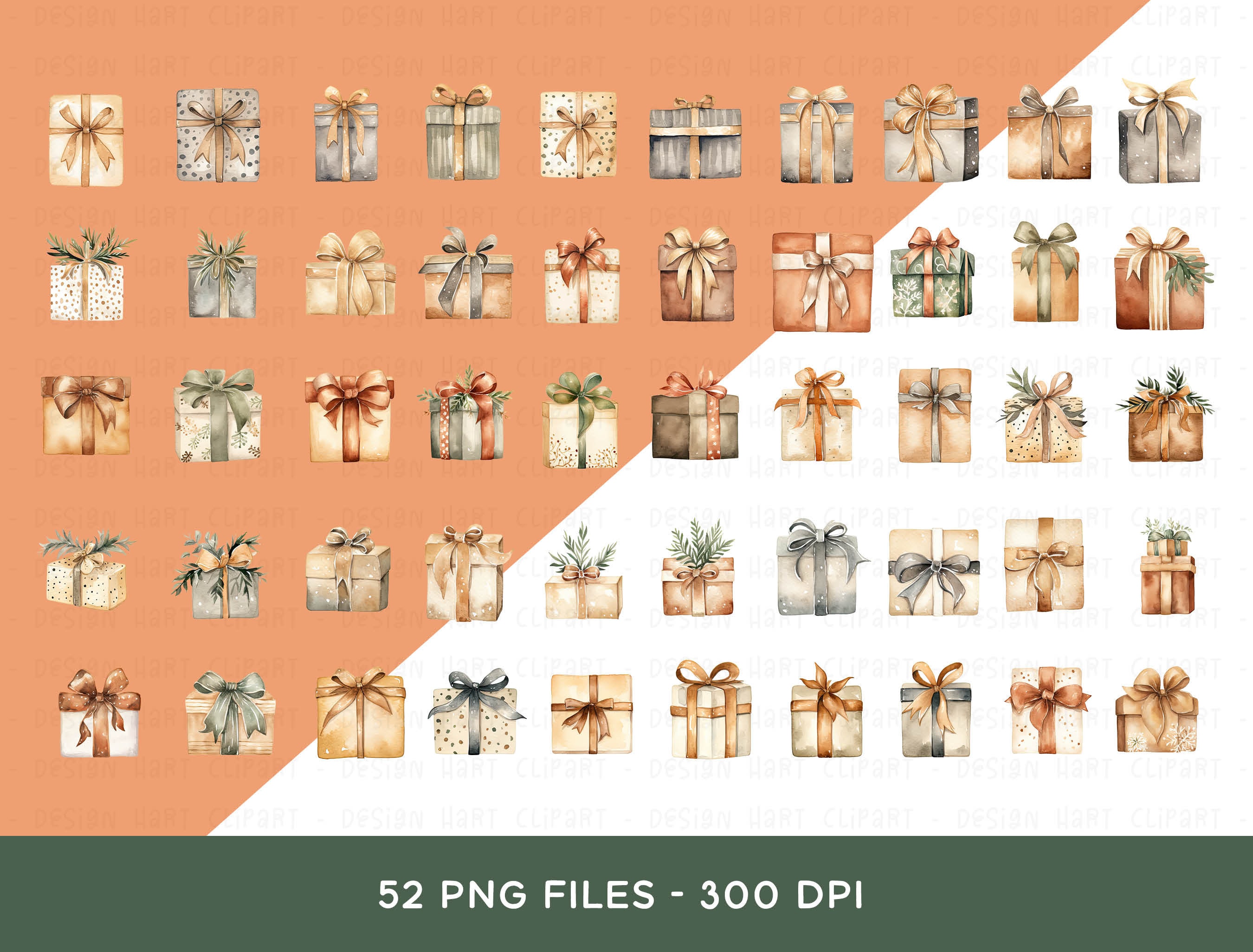 Gift Boxes Clipart Bundle, Boho Watercolor Presents PNG Graphics ...