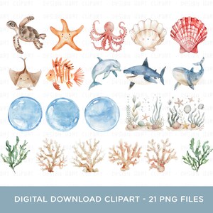 Ocean Clipart Bundle, Watercolor Under the Sea Creatures Animals Beach ...