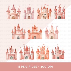 Pink Castle Clipart Bundle, Princess Magical Fairytale Pink Red Girls ...