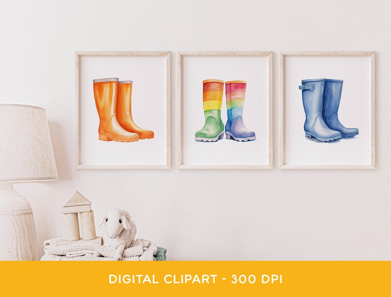 Gumboots Clipart Bundle, Watercolor Wellies Rain Boots Winter Rainy ...