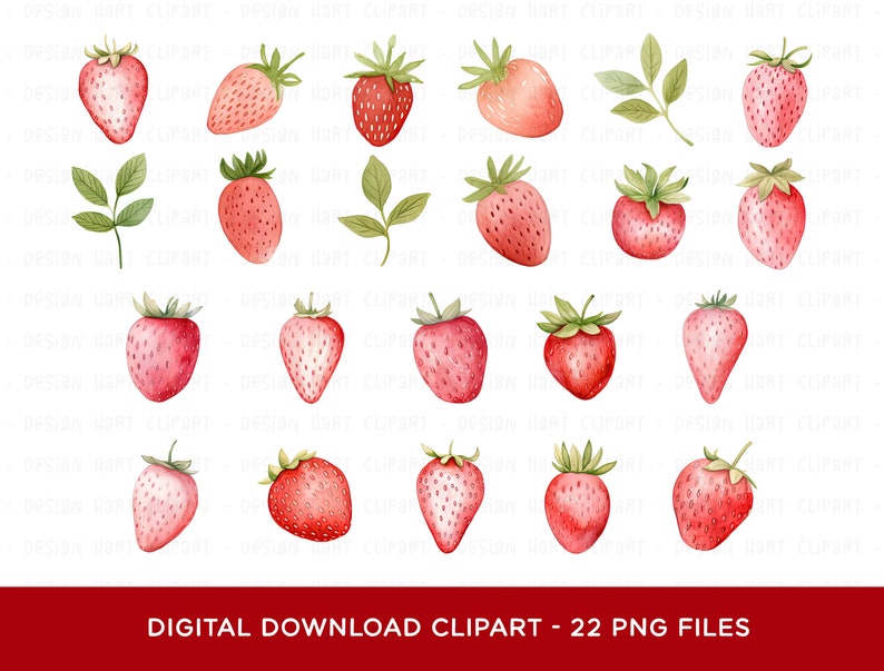 Strawberry Clipart Bundle, Watercolor Red Berries Fruits PNG ...