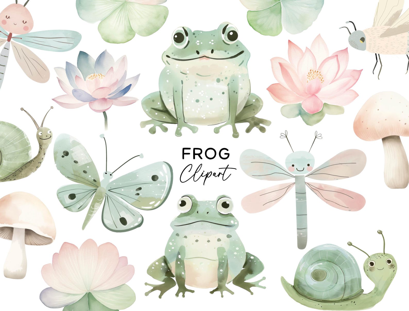 Frog Clipart Bundle, PNG Graphic Digital Download Watercolor Frog Toad ...