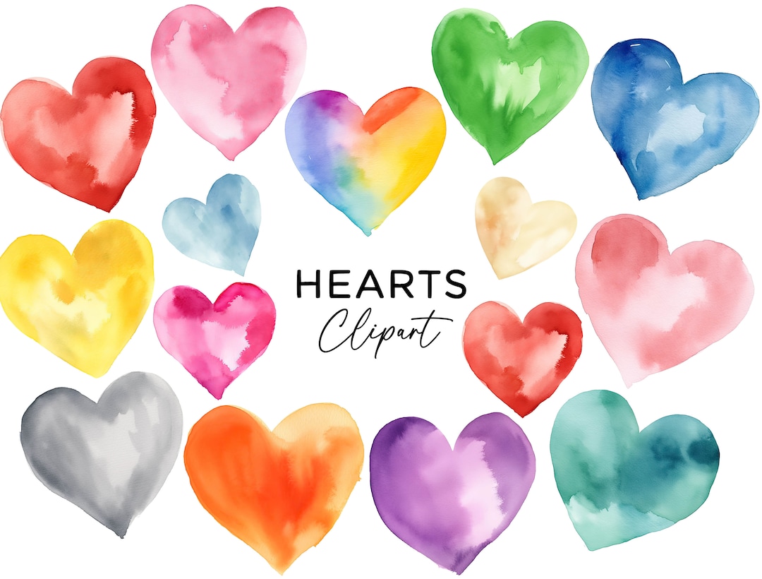 Hearts Clipart Bundle, Watercolor Valentines Day Illustrations ...