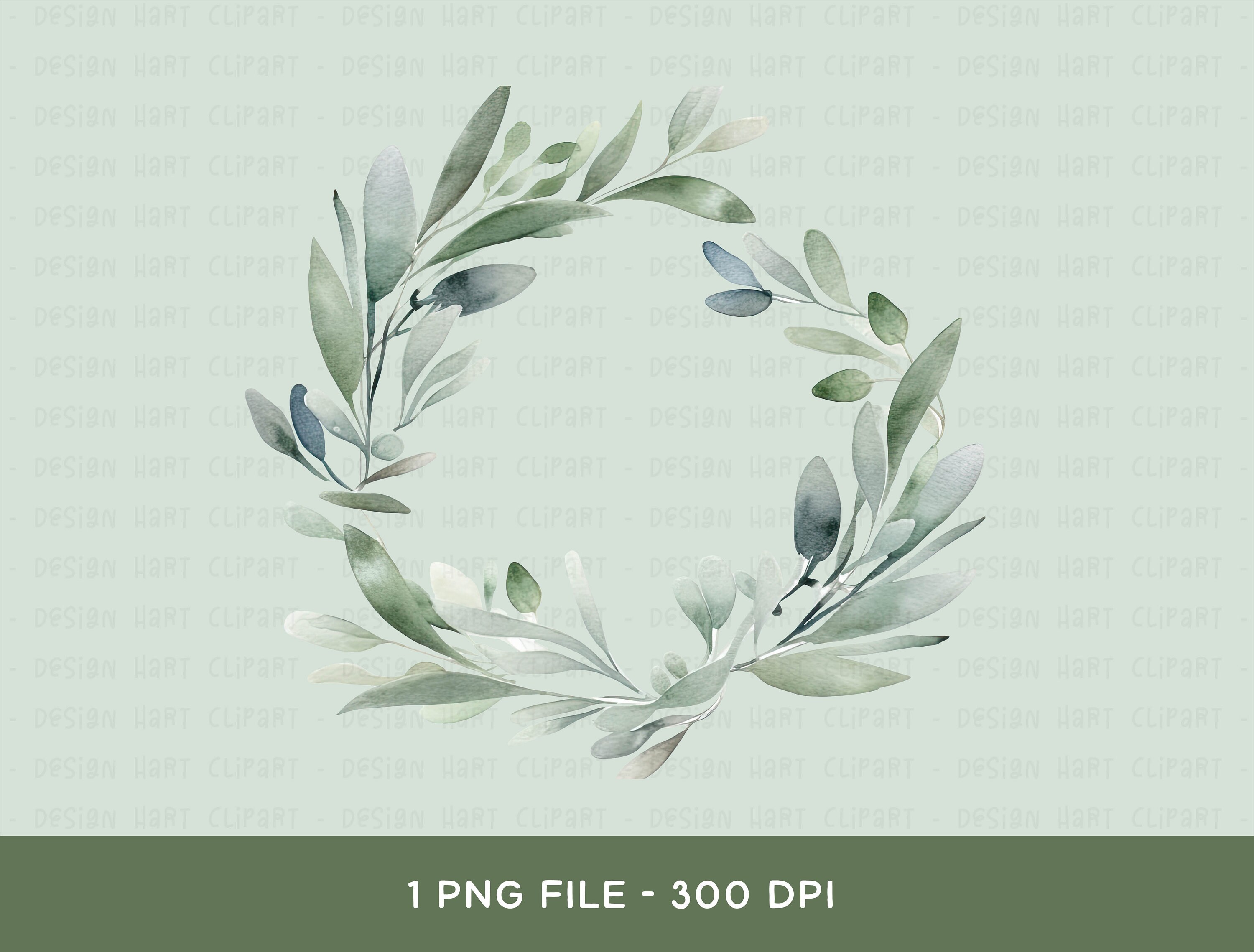 Eucalyptus Wreath Clipart, Watercolor Soft PNG Graphic Commercial Use ...