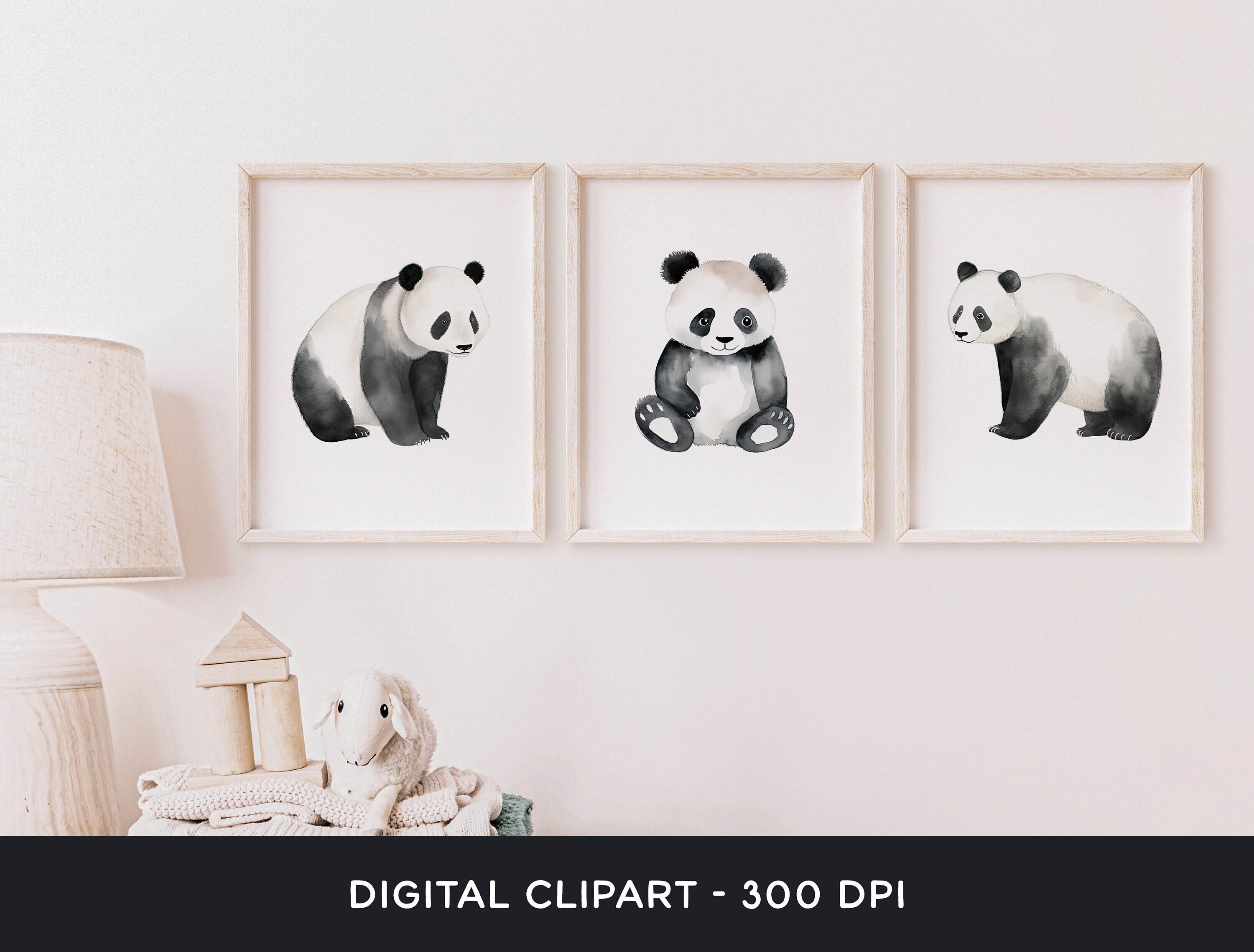 Panda Clipart Bundle, Watercolor Cute Pandas Graphics PNG Art for Party ...