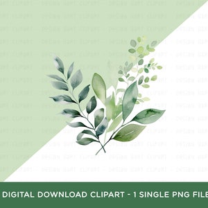 Leaf Bouquet Clipart - Watercolor Greenery Painted Leaves PNG Graphics ...