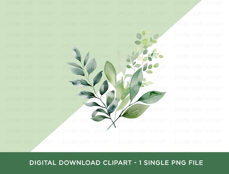 Leaf Bouquet Clipart Watercolor Greenery Painted Leaves PNG Graphics ...