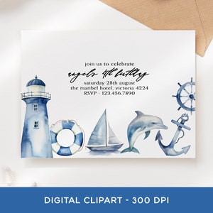 Sailor Clipart Bundle Set, Watercolor Lighthouse Anchor Boat Beach ...